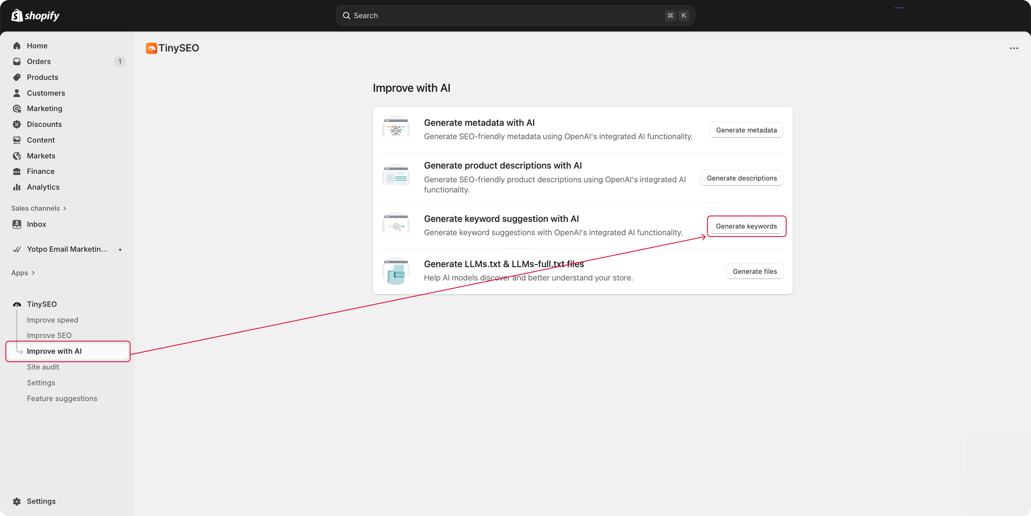 AI Keyword Suggestion Generator for Shopify | TinyIMG